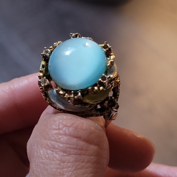 Jewelry | Vintage Ring Lot Catseye Blue Glass Opaline | Poshmark